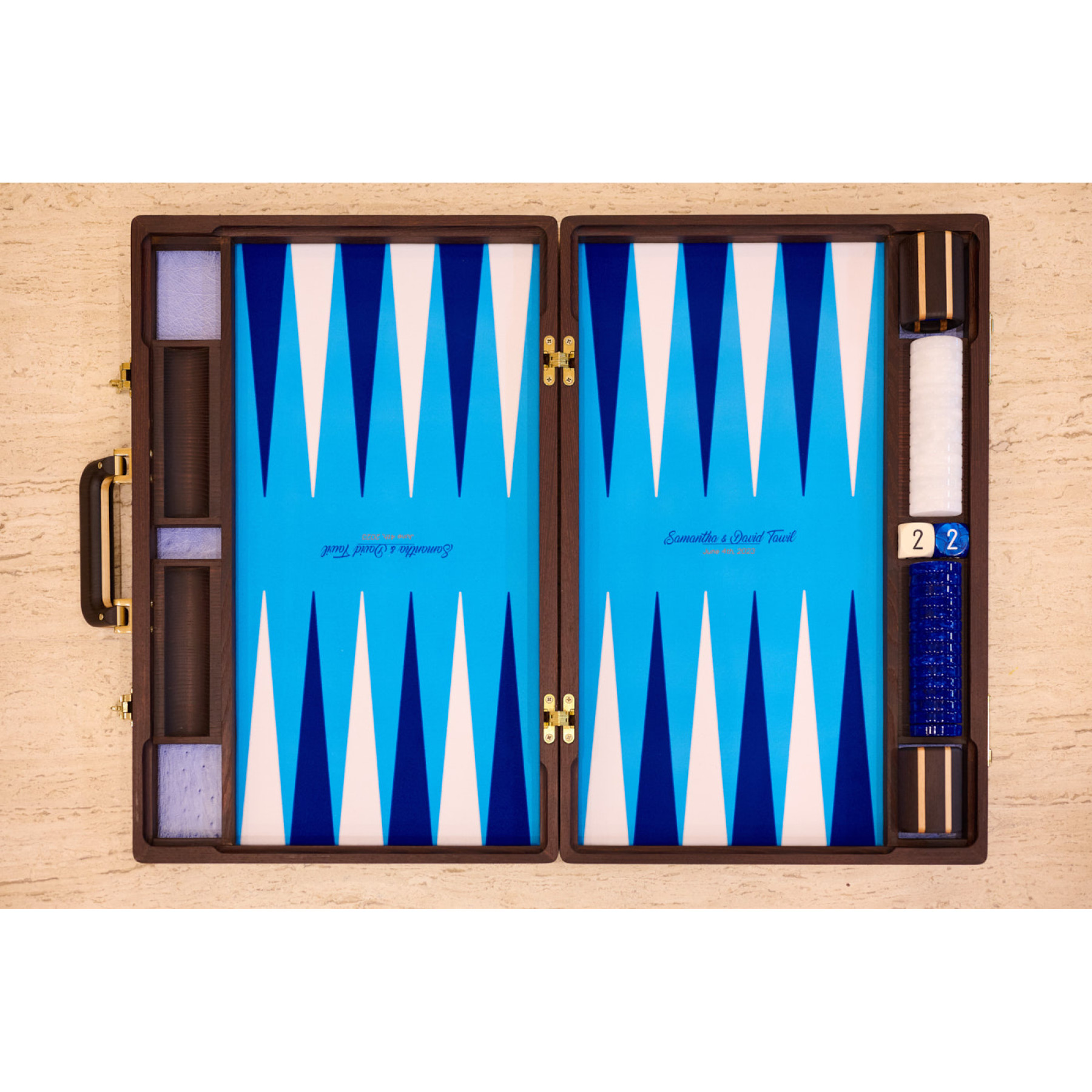 PRIMO "Blue Ostrich" Luxury Backgammon Board Set "Master" Mod. - (22 1/ ...