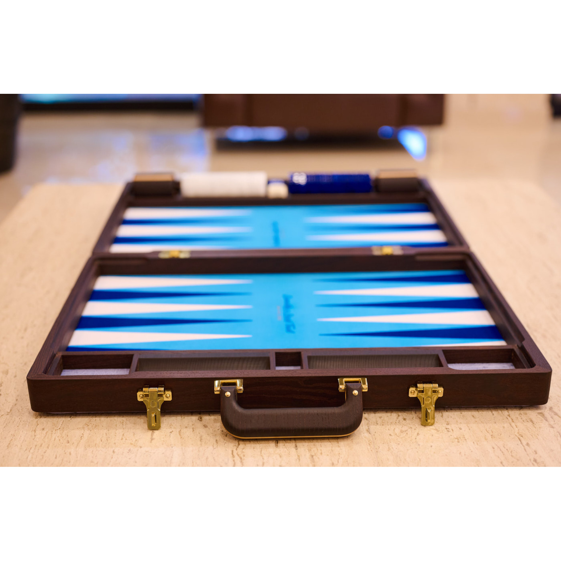 PRIMO "Blue Ostrich" Luxury Backgammon Board Set "Master" Mod. - (22 1/ ...