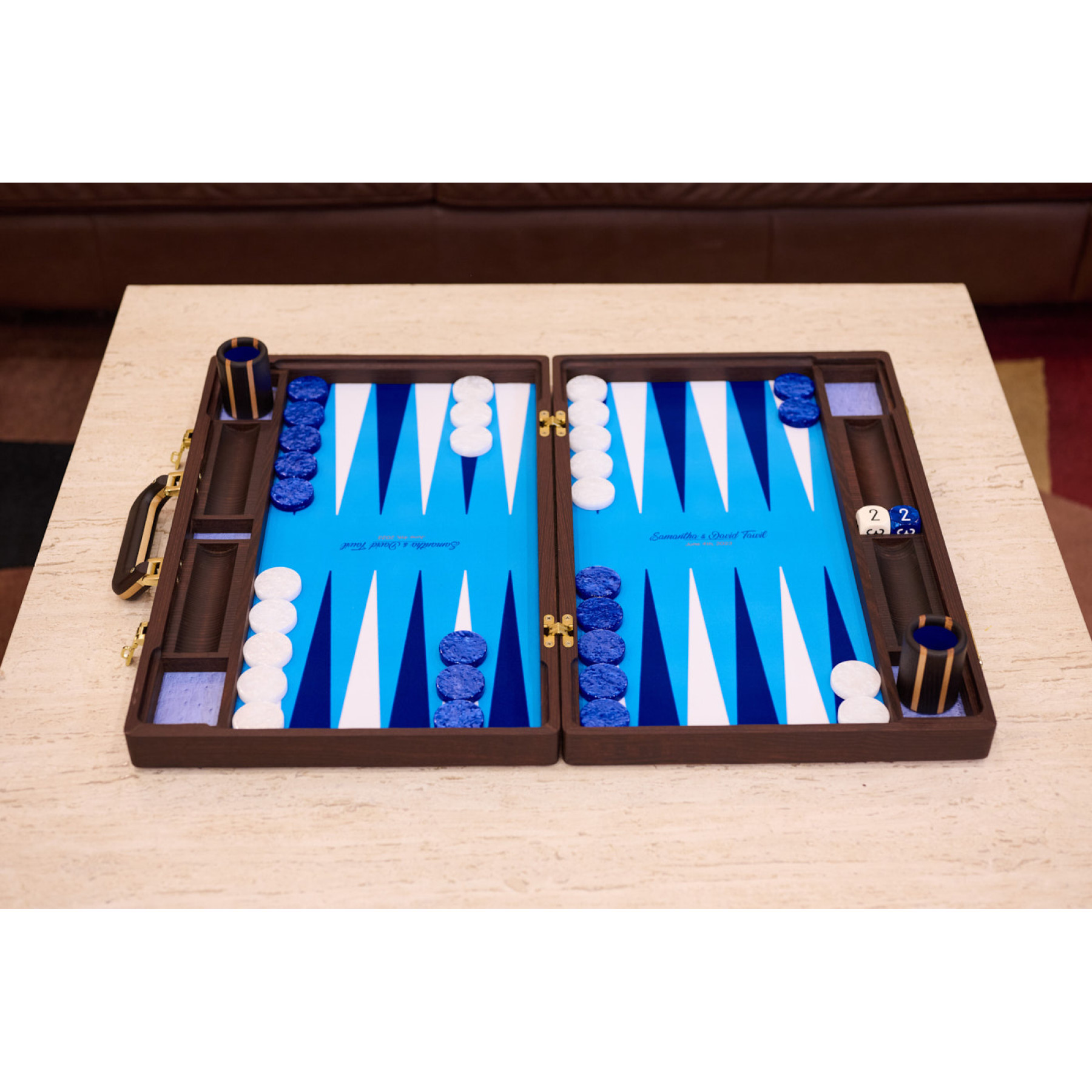 PRIMO "Blue Ostrich" Luxury Backgammon Board Set "Master" Mod. - (22 1/ ...