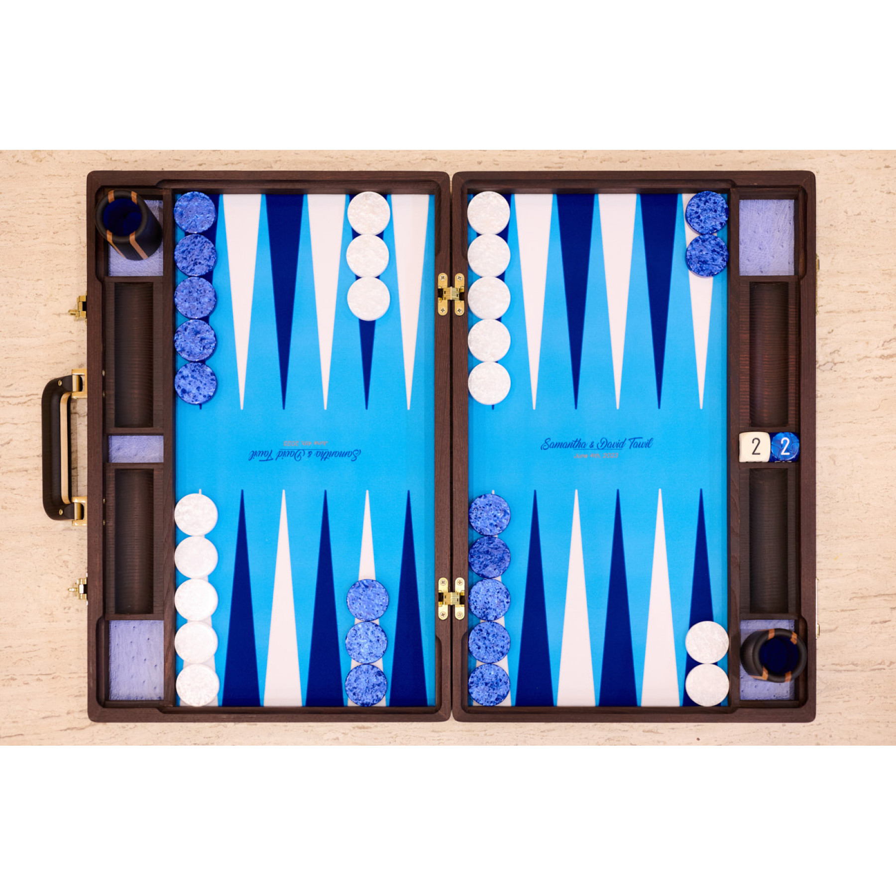 PRIMO "Blue Ostrich" Luxury Backgammon Board Set "Master" Mod. - (22 1/4", Wood, Genuine Ostrich ...