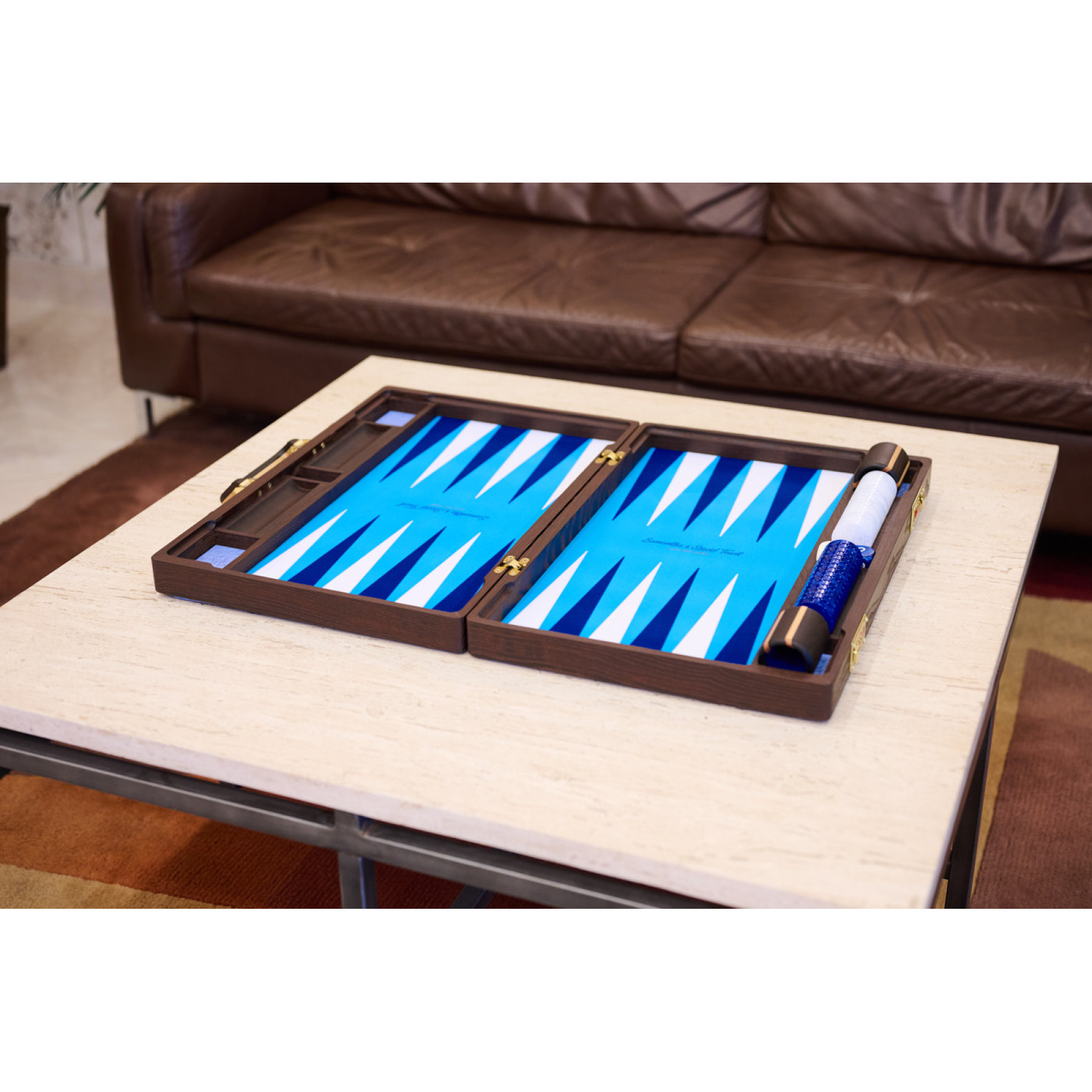 PRIMO "Blue Ostrich" Luxury Backgammon Board Set "Master" Mod. - (22 1/ ...