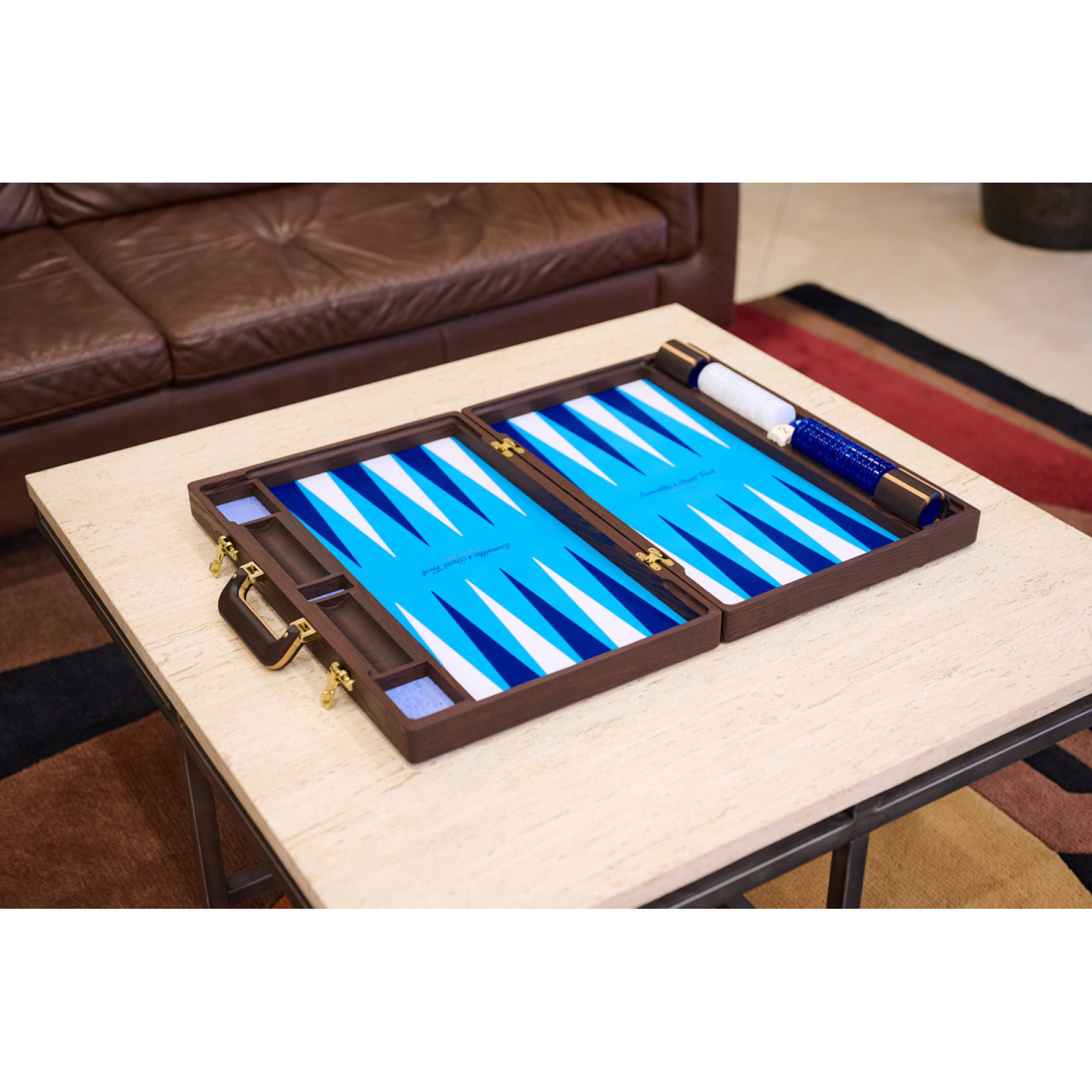PRIMO "Blue Ostrich" Luxury Backgammon Board Set "Master" Mod. - (22 1/4", Wood, Genuine Ostrich ...