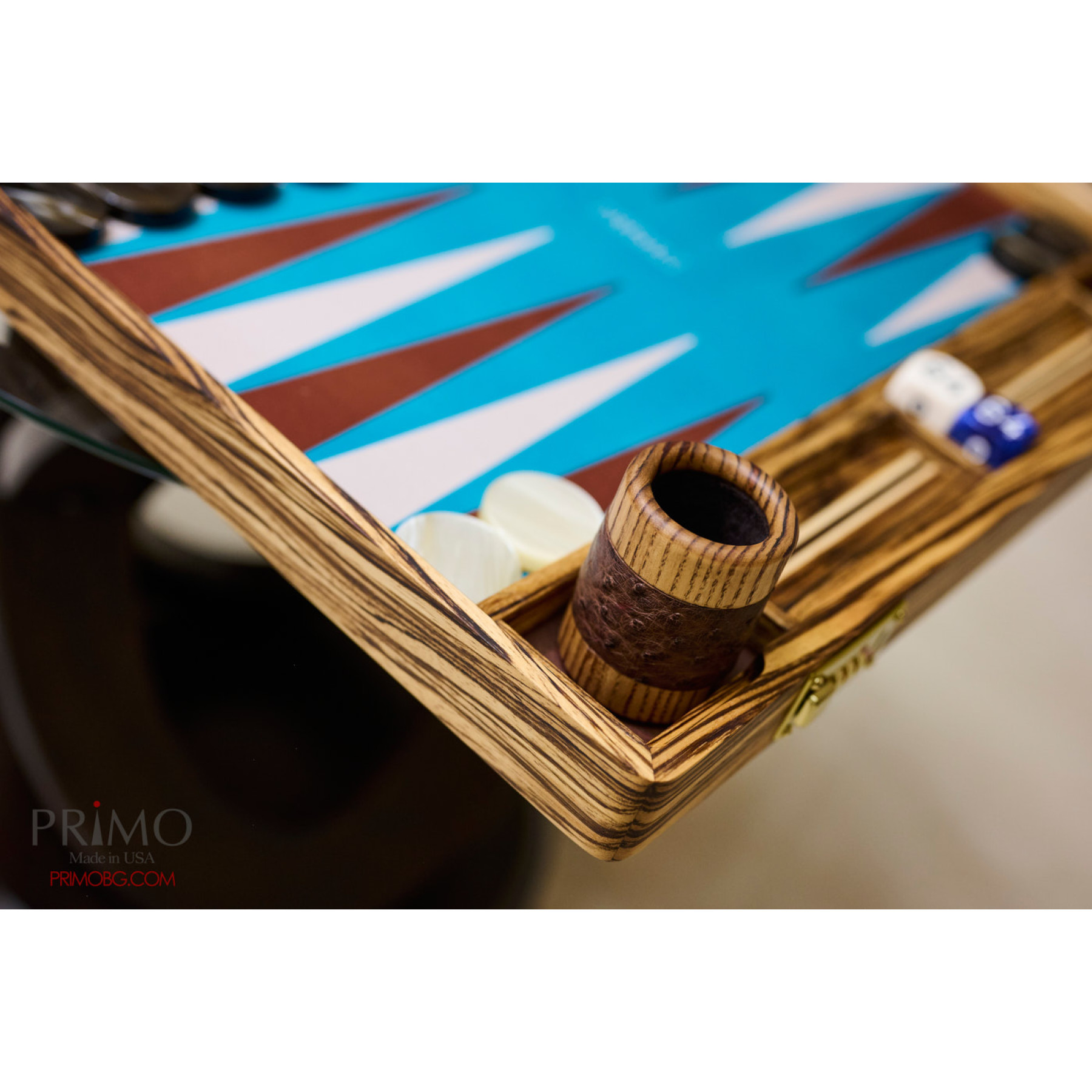 PRIMO "Zebra & Ostrich" Luxury Backgammon Board Set "Master" Mod. - (22 1/4", Zebra Wood ...