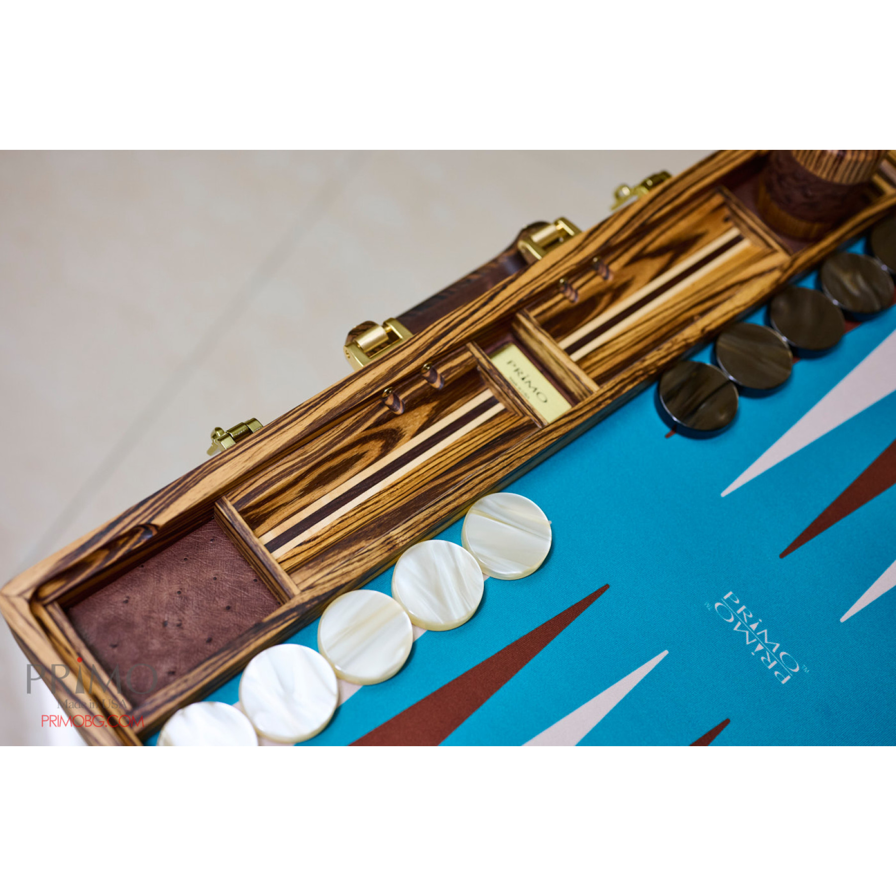 PRIMO "Zebra & Ostrich" Luxury Backgammon Board Set "Master" Mod. - (22 1/4", Zebra Wood ...