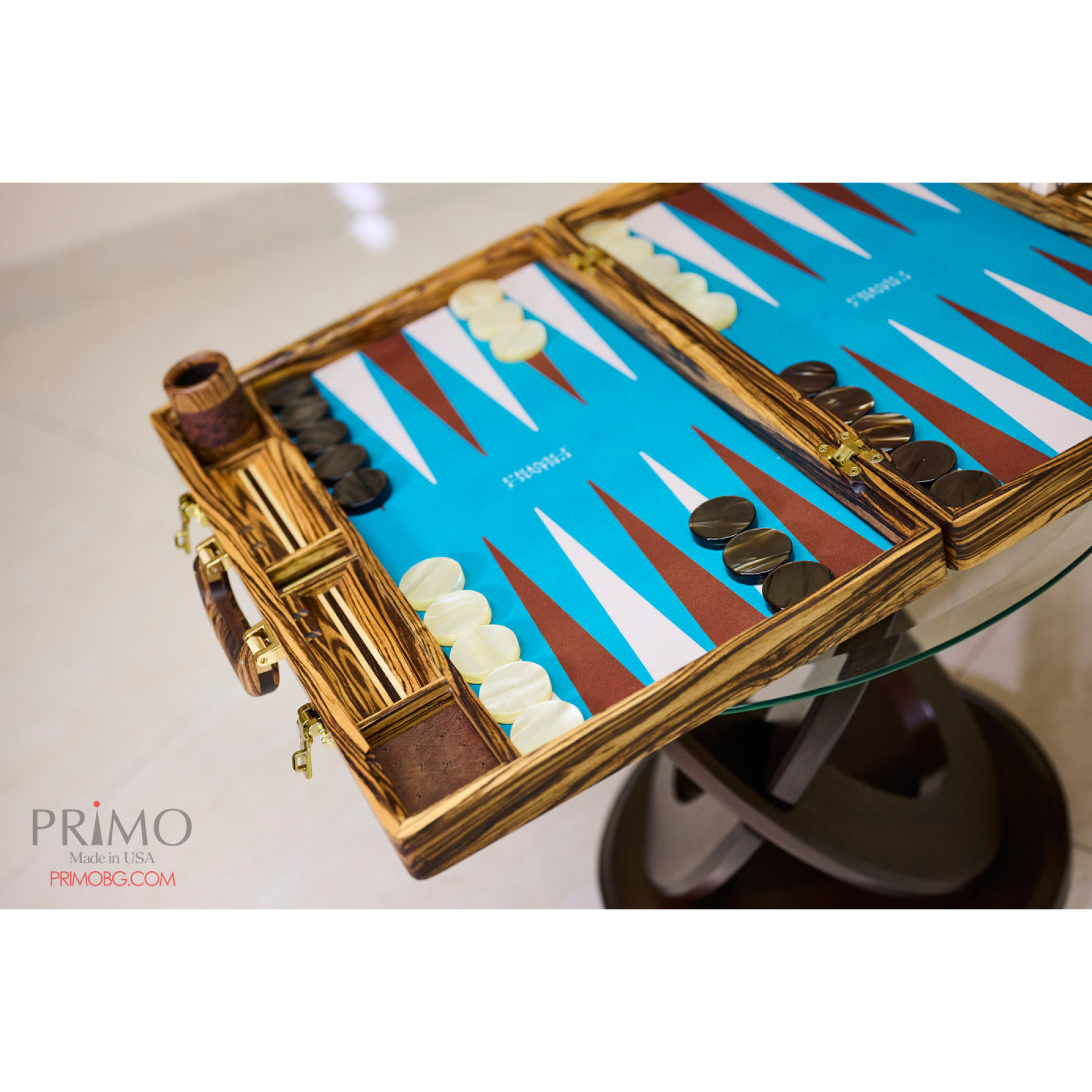 PRIMO "Zebra & Ostrich" Luxury Backgammon Board Set "Master" Mod. - (22 1/4", Zebra Wood ...