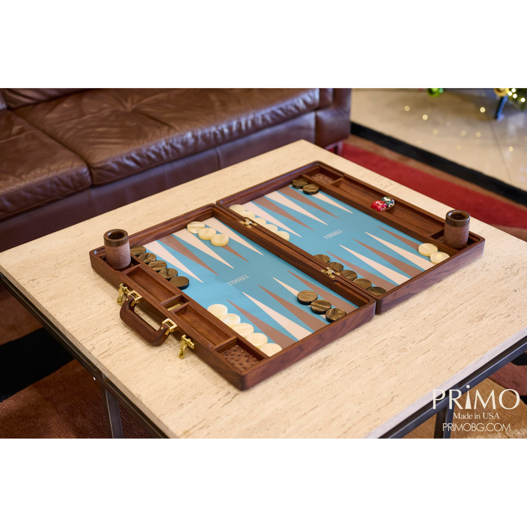 PRIMO "Walnut & Ostrich" Luxury Backgammon Board Set "Master" Mod. - (22 1/4", Walnut Wood ...